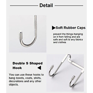 jixik 2pcs Over Door Hook, Double S-Shaped Hook Holder Hanger 7.3cm/2.9in Stainless Steel Free Punching Heavy Duty Door Back Hanging Hook for Towel Cloth Bag for Kitchen (Silver)
