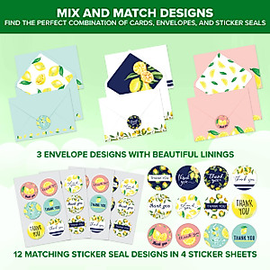 Decorably Thank You Cards with Envelopes & Stickers - 24 Pack Lemon Thank You Cards with Envelopes & Stickers, Blank Inside Lemon Note Cards, 6x4 Citrus Thank You Cards Bridal Shower Card, Lemon Card