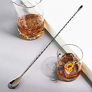 Viski Gunmetal Weighted Stainless Steel Barspoon, Japanese Twisted Stem Handle, Teardrop Weight