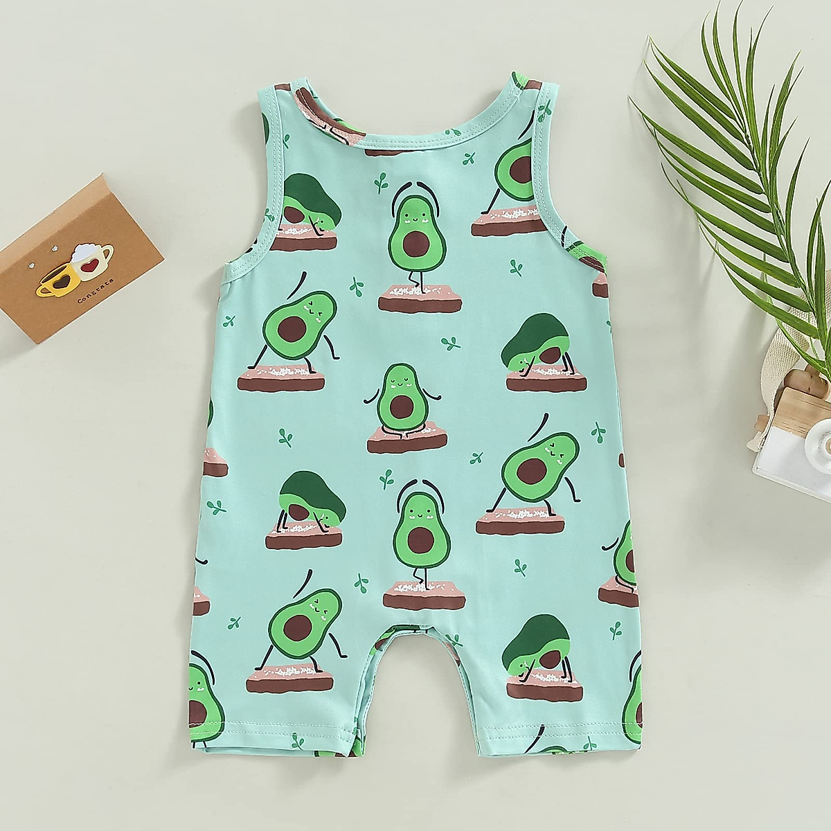 Liyabanna Newborn Baby Boy Girl Clothes Sleeveless Avocado/Boots Print Romper Onesie Jumpsuit Playsuit Overalls Summer One Piece Outfit (Green Avocado , 12-18 Months )