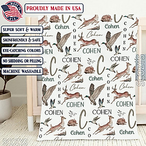 Personalized Mallard Duck Deer Baby Blanket, Custom Duck Hunting Blanket, Woodland Animals Baby Name Blanket, Deer Baby Boy Receiving Blanket, Wildlife Hunting Baby Super Soft Plush Fleece Blanket