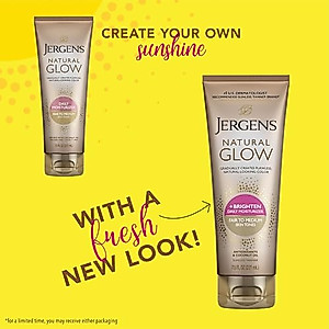 Jergens Natural Glow Self Tanner Body Lotion, Sunless Tanning, Fair to Medium Skin Tone, Daily Moisturizer with Coconut Oil, Vitamin E and Antioxidants, 7.5 Oz