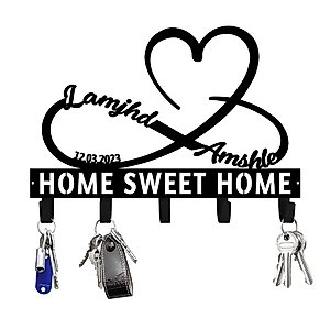 Personalized Key Holder for Wall, Custom Metal Infinity Heart Key Hooks with Name, Key Rack Organizer Wall Decorative for Entryway Doorway Hallway, Room Entrance Décor (Infinity-2)