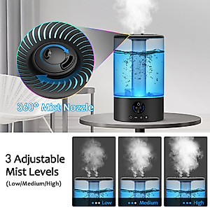 Cool Mist Humidifier, Ultrasonic Humidifiers for Bedroom Baby, 3L Large Humidifier w/ Remote Control, 7 Colors Night Light 6 Dimmer Adjustable Mist Levels, Timer, Auto Shut-Off for Large Room, Black