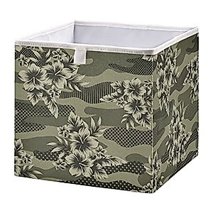 CaTaKu Flower Camouflage Storage Bins 11 Inch Fabric Storage Baskets for Shelves Foldable Storage Baskets for Organizing Decorative Large Closet Organizers Cubes