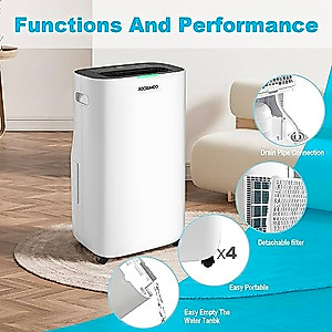Dehumidifier 4000 Sq. Ft 50 Pint ,ROCSUMOO Dehumidifiers for Home Basements Bedroom with Drain Hose | Quiet Dehumidifier for Medium to Large Room | Dry Clothes Mode | Intelligent Humidity Control with 24HR Timer (White)