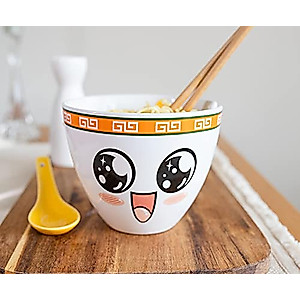 Boom Trendz Bowl Bop Pho-Kin Good Japanese Ceramic Dinnerware Set | Includes 16-Ounce Ramen Noodle and Wooden Chopsticks Asian Food Dish For Home & Kitchen Kawaii Anime Gifts,Snack Collectible Orange