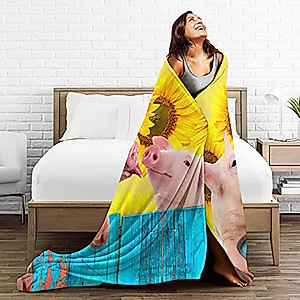 Gadimen 3D Pigs Sunflower Throw Blanket, Super Soft Lightweight Flannel Fleece Blankets for Bed Couch Sofa, All Season Warm Cozy Fuzzy Plush Microfiber Blanket for Hot Sleepers 60x50 inches