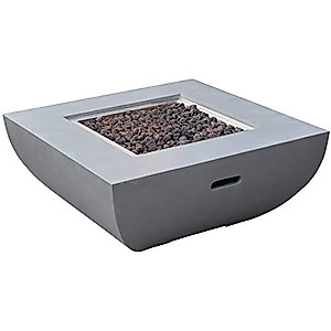 Modeno Westport Outdoor Gas Firepit Table 34 Inches Fire Pit Patio Heater Concrete Outside Electronic Ignition Backyard Fireplace Cover Lava Rock Included Natural Gas