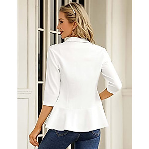 KOJOOIN Womens Casual Blazer 3/4 Sleeve Open Front Ruffle Work Office Cardigan Suit Jacket White XL