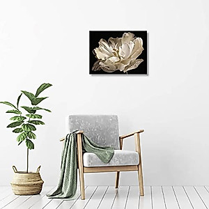 Black Bathroom Decor - White Tulip on Black Background Modern Canvas Wall Art Bathroom Decor Wall Art Black Decor Bathroom Pictures Black and White Wall Art Artwork for Home Walls Framed 12x16inch