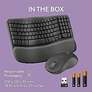 Logitech Wave Keys MK670 Combo, Wireless Ergonomic Keyboard with Signature M550 L Wireless Mouse, Comfortable Natural Typing, Bluetooth, Logi Bolt, for Multi-OS, Windows/Mac - Graphite