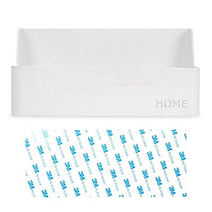 HYOATREA Bedside Shelf Organizer, White Plastic Wall Mounted Adhesive Storage Caddy Shelf Accessory for Phone, Remote, Earphone, Glasses | Home, Office, Dorm (Minimalist)