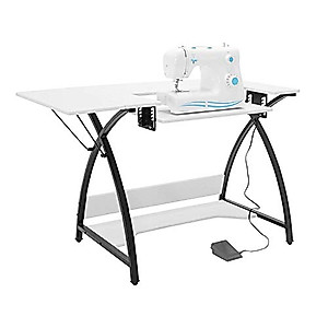Sew Ready Comet Hobby Center - 45.5" W x 23.5" D White Hobby and Sewing Machine Table with Storage Shelf - Can Also Be Used as Computer Desk
