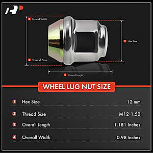 A-Premium M12-1.50 Wheel Lug Nuts Compatible with Ford Focus Dodge Grand Caravan Charger Chrysler Town & Country Honda Passport Front or Rear 10-PC Set