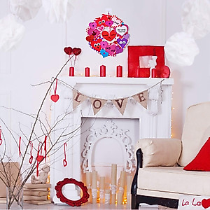 Winlyn 12 Sets Heart Wreath Ornaments Decorations Valentine Crafts Kits for Kids Classroom DIY Valentine's Day Heart Wreath Assorted Heart Cutouts Foam Stickers Googly Eyes Valentine Gift Exchange
