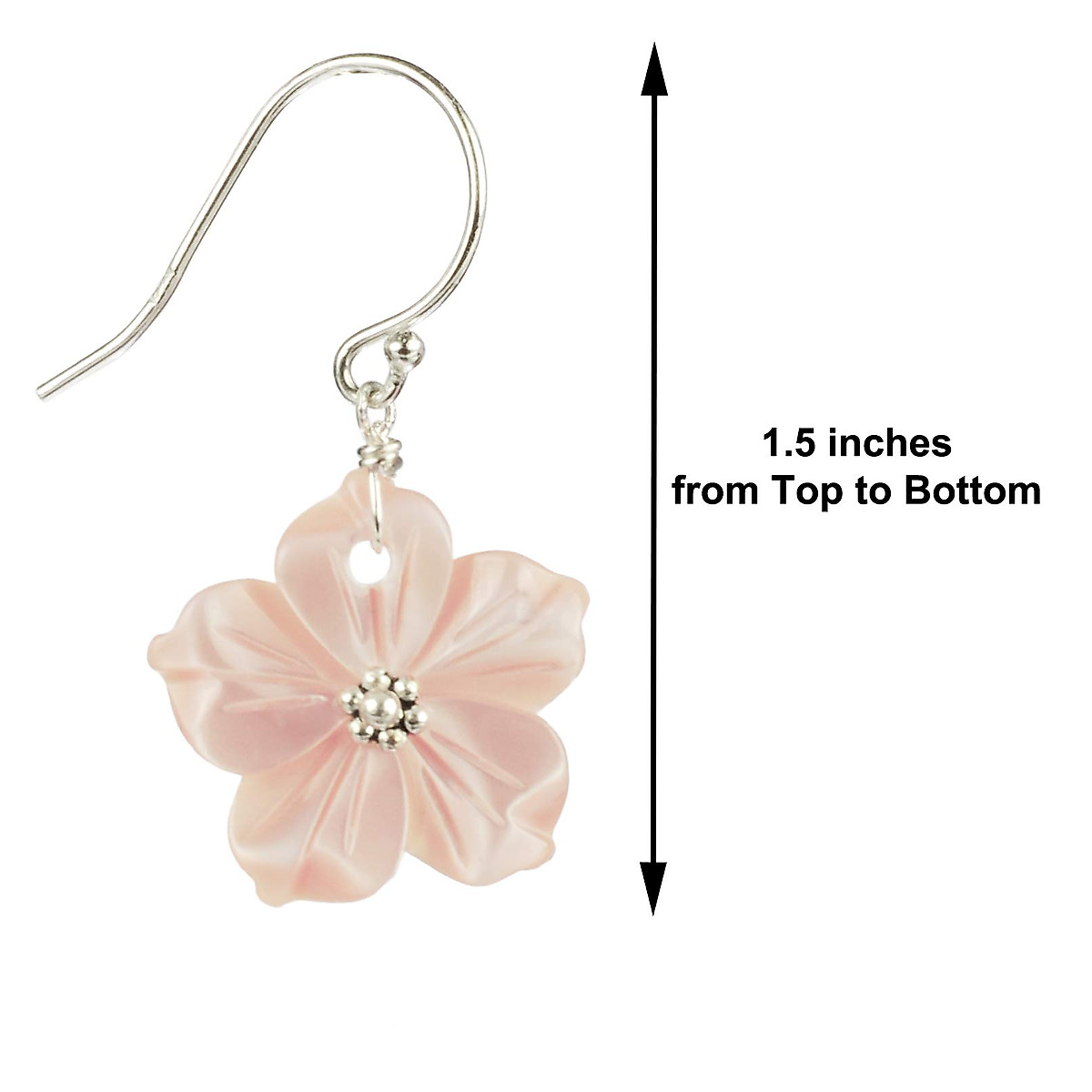 LTC Designs Pink Mother of Pearl Shell Flower Sterling Silver Dangle Earring with Fish Hook Ear Wires. Perfect for Momen and Teens