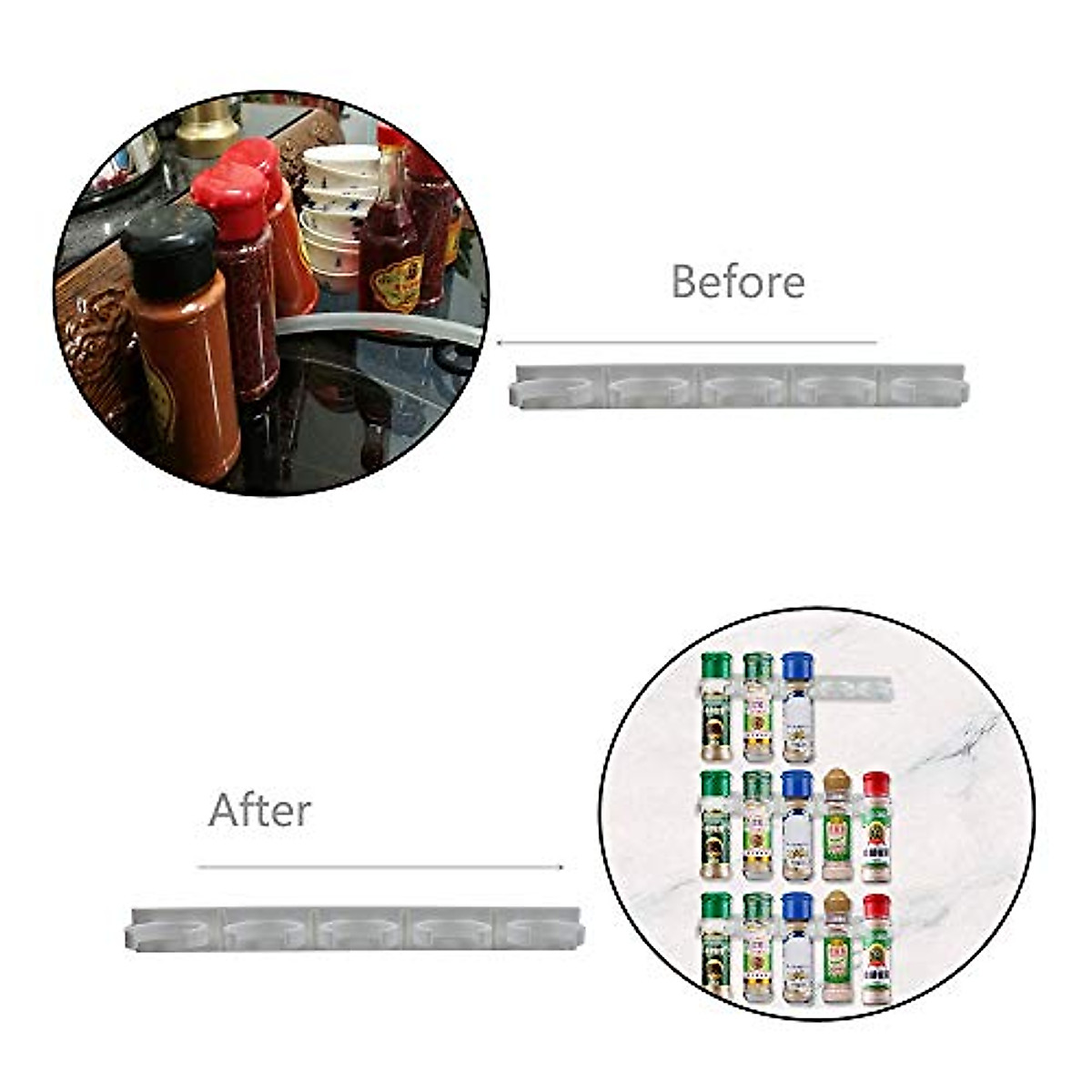 CaoXiong 4 Pack 20-Clips Wall Mounted Kitchen Spice Jar Rack,Organizer Rack,Seasoning Jar Storage Holder,Bottles Clip,Cupboard Spice Rack Shelf Cabinet Organizer Door with Adhesive Tape