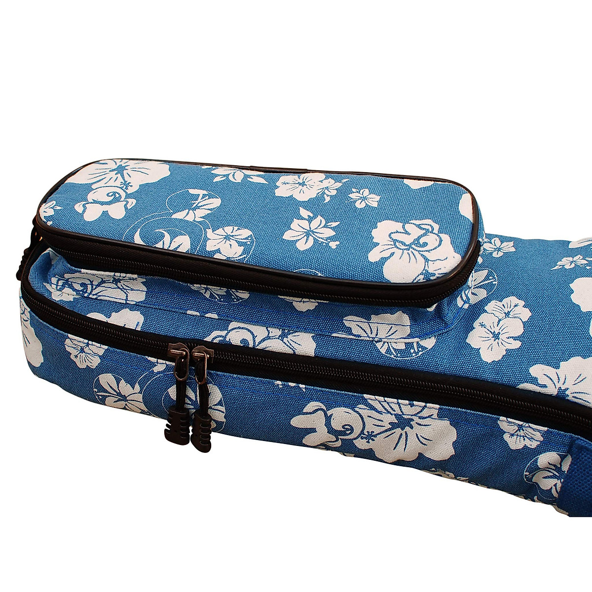 MUSIC FIRST Original Design 15mm Thick Padded Hawaii Style “Blue and White Plumeria” Canvas A & F Style (Standard) Mandolin Gig Bag Soft Mandolin Case Fits for Most of A Mandolin, Salute ELVIS