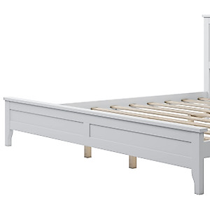 LZ LEISURE ZONE Modern Style Solid Wood King Size Platform Bed with Headboard/Footboard/Wood Bed Frame and Solid Wood Center Support Legs, No Box Spring Needed, White
