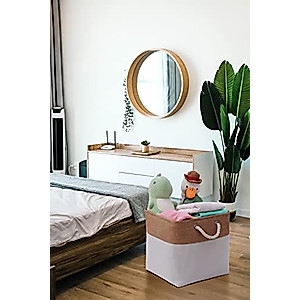 Large Cube Storage Baskets Organizer (10.5" x 10.5" x 11") for Clothes Toys Towel Books, Canvas Fabric Sturdy Collapsible Storage Boxes with Cotton Handles for Closet, Shelves (Beige/Brown, 6 Pack)