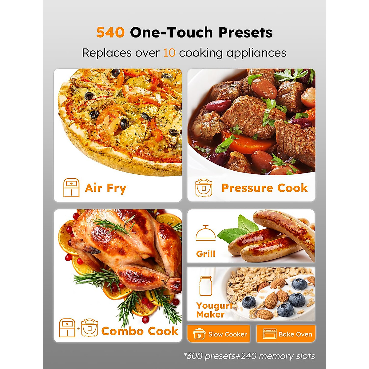 Nuwave Duet Air Fryer, Electric Pressure Cooker & Grill Combo, 540 IN 1 Multicooker with 2 Removable Lids, Slow Cook, Sears, Sautés, 18/10 SS Pot, Sure-Lock Safety Tech & 9 Deluxe Accessories