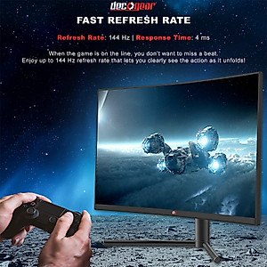 Deco Gear 27-Inch 2560x1440 HDR 400 Color Accurate Curved Gaming Monitor, VA Panel, 16:9 Aspect Ratio, 3000:1 Contrast Ratio, 99% sRGB, 85% NTSC, 90% DCI-P3, 83% Adobe RGB, 144Hz Refresh Rate