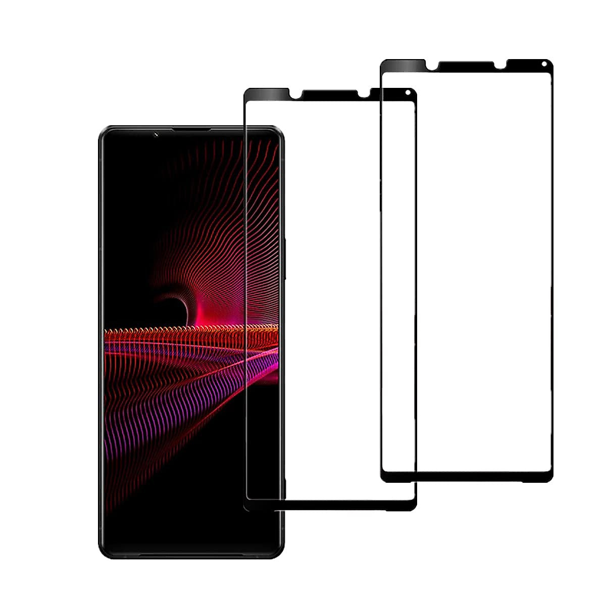 AISELAN for Sony Xperia 1 III Full Coverage Screen Protector Glass, [2 Pcs] Black Silk Anti-Scratch Case Friendly Tempered Glass Protective Film for Sony Xperia 1 III Phone