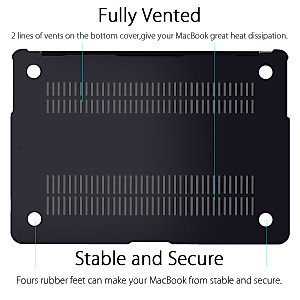 MacBook Air 13 inch Case, UESWILL Smooth Soft-Touch Matte Hard Shell Case Cover for 2008-2017 MacBook Air 13 inch (Model A1466 / A1369) + Microfibre Cleaning Cloth, Black