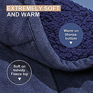 Argstar Sherpa Fleece Weighted Blanket for Adults 15 Lbs On Queen Bed, Soft Cozy Fuzzy Heavy Blankets with Premium Glass Beads, 60"x80", Navy.
