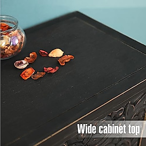 MAISON ARTS Black Accent Cabinet with Doors Distressed Storage Cabinet Farmhouse Cabinet Kitchen Bar Wine Cabinet Solid Wood Frame for Entryway Living Room Bedroom