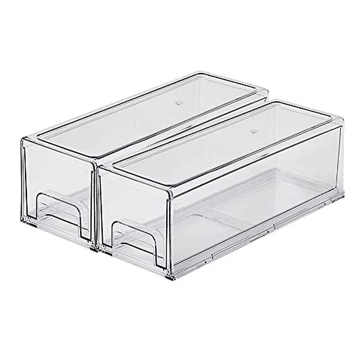 2 Pack Stackable Refrigerator Organizer Bins with Pull-out Drawer Clear Plastic Kitchen Storage Box for Fridge and Cabinets, 4.7" x 13.2" x 4.3"