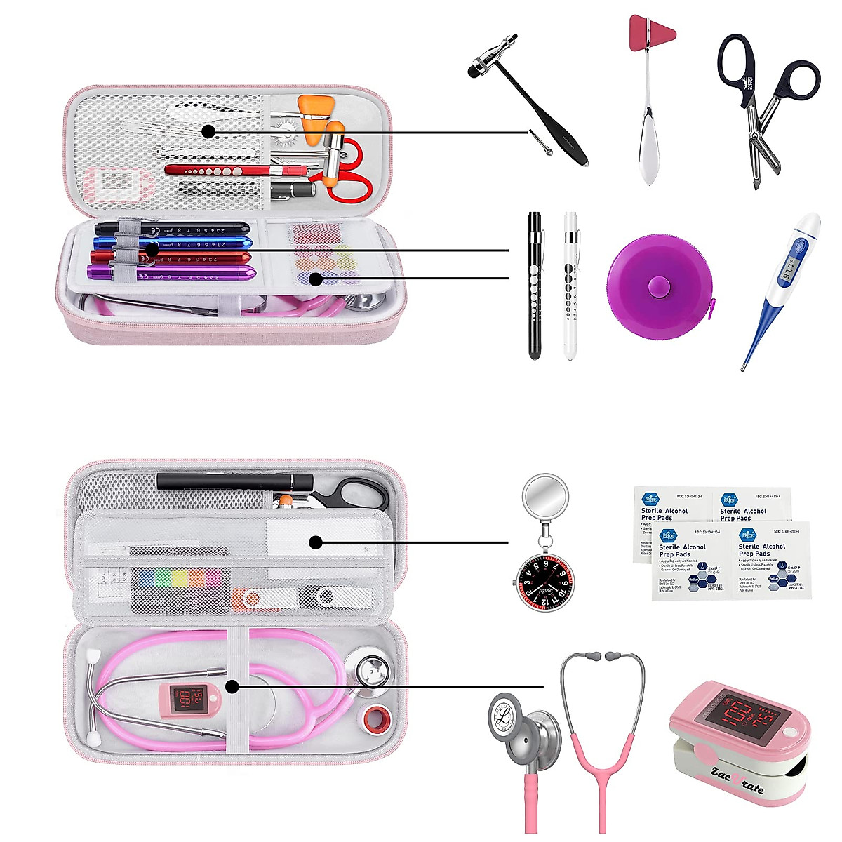 HESPLUS Stethoscope Case for MDF Acoustica/MD One, 3M Littmann Classic III/Lightweight II S.E/Cardiology IV Diagnostic/CORE Digital Stethoscopes, Includes Mesh Pocket for Nurse Accessories - Pink