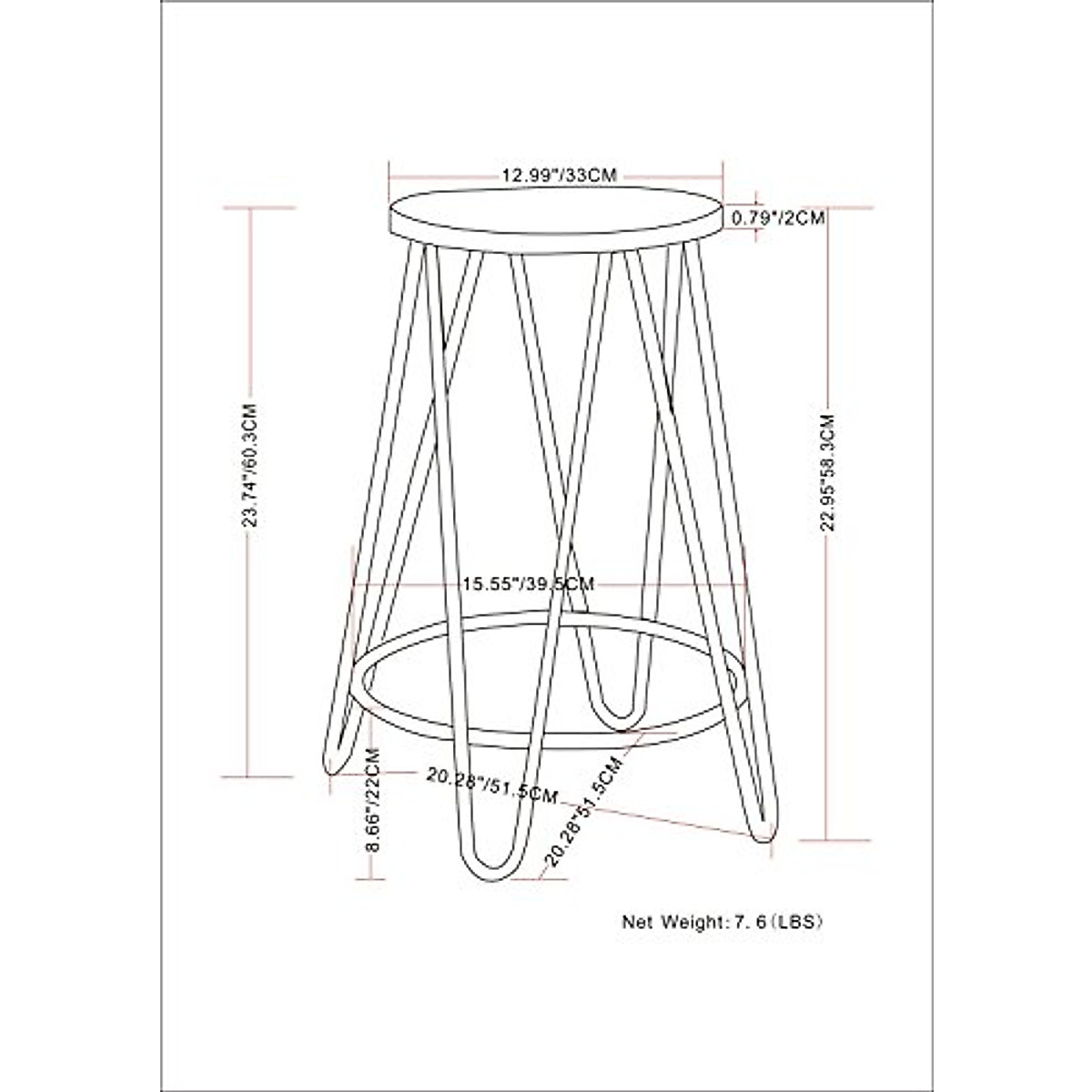 SIMPLIHOME Simeon 24 inch Counter Height Stool, Cocoa Brown and Black Metal and Elm Wood, Round, Backless, for the Kitchen and Dining Room, Industrial