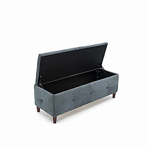 Panana Rectangle Tufted Lift Top Storage Ottoman Bench, Footstool with Solid Wood Legs Upholstered Storage Bench, Gray Linen Fabric