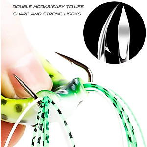 5pcs Frog Topwater Fishing Crankbait Lures Double Sharp Hooks Soft Bait for Bass Salmon Freshwater Saltwater Fishing with Tackle Box