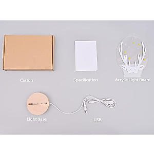 MYTH REALM Elk Rechargeable 3D Illusion Night Light with Beech Stand, LED Decoration Lamp, 4 Options Gifts for Kids Friends Family(Elk)