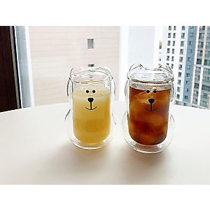 feb.7 Bear Cup, Double Wall, 300 ml Espresso Coffee Tea 3D Glasses Cup with Lid Heat-resistant Double Wall Milk Beer Juice Drinkware Christmas Cup (Transparent)