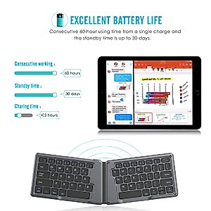 MoKo Foldable Bluetooth Keyboard, Portable Wireless Rechargeable Keyboard, Ultra Slim Ergonomic Folding Keyboard Compatible with iOS, Android and Windows Tablet/Smartphone/Laptop Devices, Silver Gray