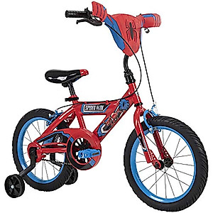 Huffy Marvel Spider-Man Kid Bike Quick Connect Assembly, Handlebar Plaque & Training Wheels, 16" Wheel, Red