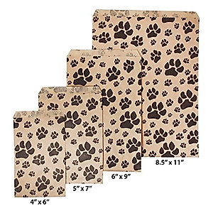 CuteBox Pawprint Kraft Flat Paper Gift Bags 300pcs (5" x 7") for Crafts, Party Favors, Retail, Merchandise, Tradeshows, Handmade Goods, Arts and Crafts, Outdoor Events, Holidays, Weddings