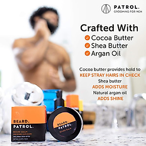 Beard Patrol Men's Beards & Mustaches Balm - Grooming Treatment with Argan Oil, Shea Butter, & Cocoa Butter Strengthens & Softens - Lemongrass Scent Leave-in Conditioner Wax - Pack of 1