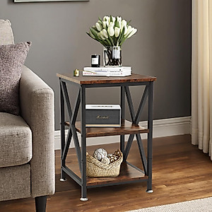 End Tables with Storage Shelf, 12" D x 16" W x 24" H, 3-Tier Side Table, End Tables Living Room Farmhouse, X-Shaped Night Stands for Bedrooms Bedside Tables