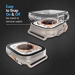 Pelican Protector Case for Apple Watch Ultra 2 / Ultra w/ Built-In Screen Protector [49mm] - Clear 9H Tempered Glass & Transparent Bumper Case Cover For iWatch/Apple Watch - Rugged