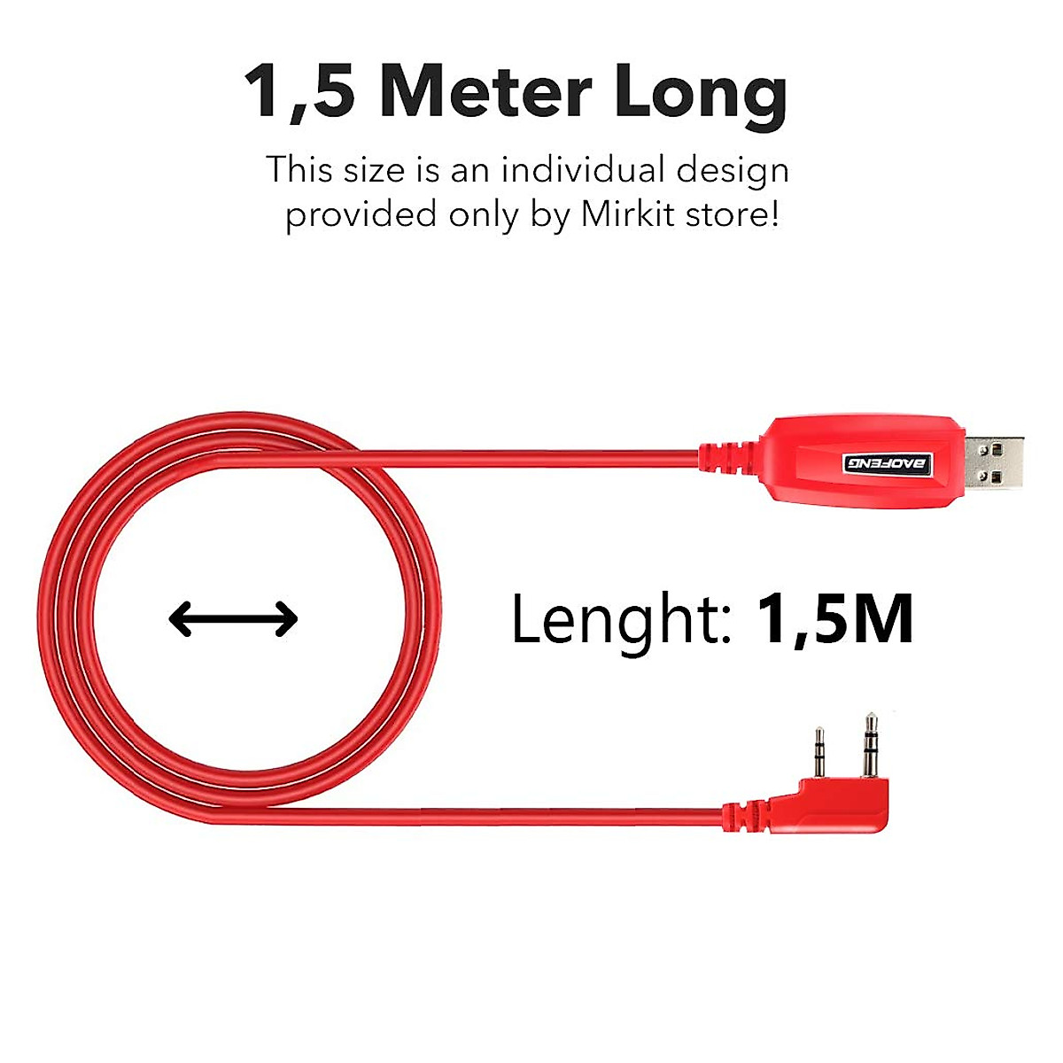 BAOFENG Programming Cable UV-5R/5RA/5R Plus/5RE, UV3R Plus, BF-888S, 5R EX, 5RX3, GA 2S (Cable Lenghth-59 inch, Mirkit Red, This one Works!)
