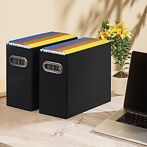 Tunnkit File Organizer, Cardboard File Box for Letter Size Hanging File Folder Storage, Collapsible Hanging File Organizer with Handles for Office/Home/School, Black, 8 Packs