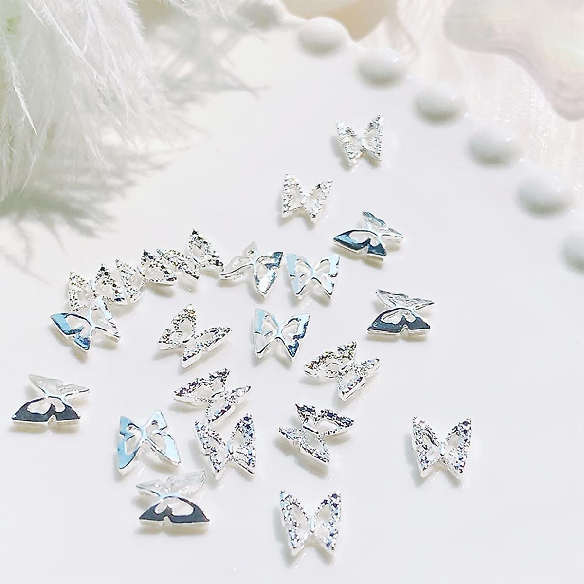 WOKOTO 100pcs Silver Butterfly Nail Charms For Acrylic Nails Butterfly Jewelrys 3d Nail Charms Nail Jewelry For Acrylic Nails Art 3d Butterfly Charms Silver Nail Studs Charms For Nails Designs