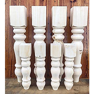 CAROLINA LEG CO. Chunky Pine Dining and Bench Combo - Farmhouse Legs - Set of 4 Dining and Bench Legs - Unfinished - Made in NC