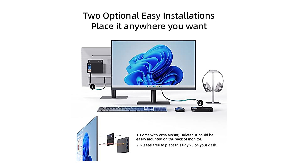 MeLE Quieter3C Mini PC - WiFi 6, Fanless, Win11 Pro