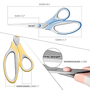 hecef 8” Craft Scissors All Purpose for Office, Sharp Sewing Scissors with Soft Grip Handles, Sturdy Stainless Steel Utility Scissors for School Home Art Craft DIY Supplies, 3 Pack